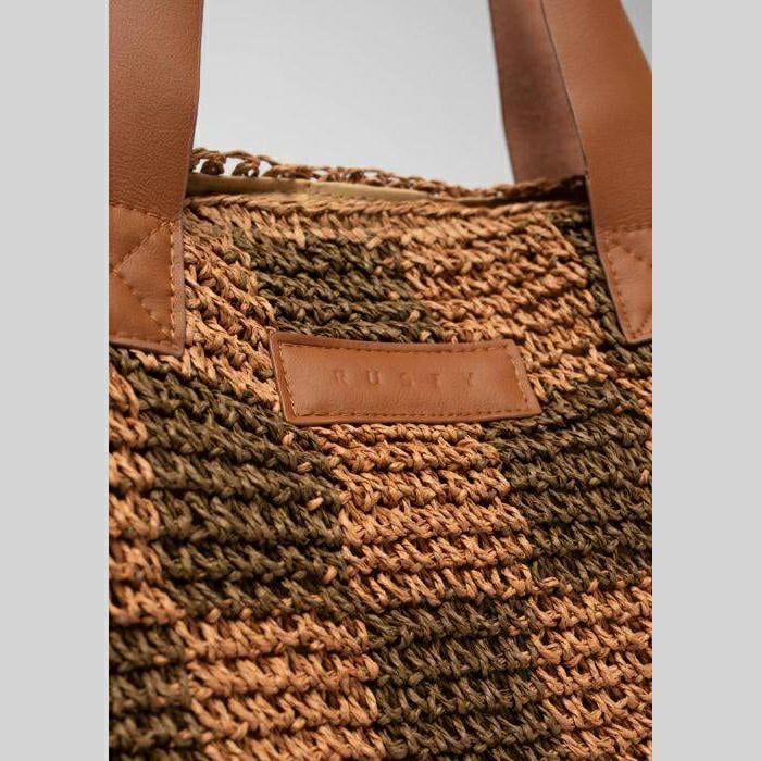 Rusty Checkmate Straw Beach Bag CHOCOLATE - Southern Man