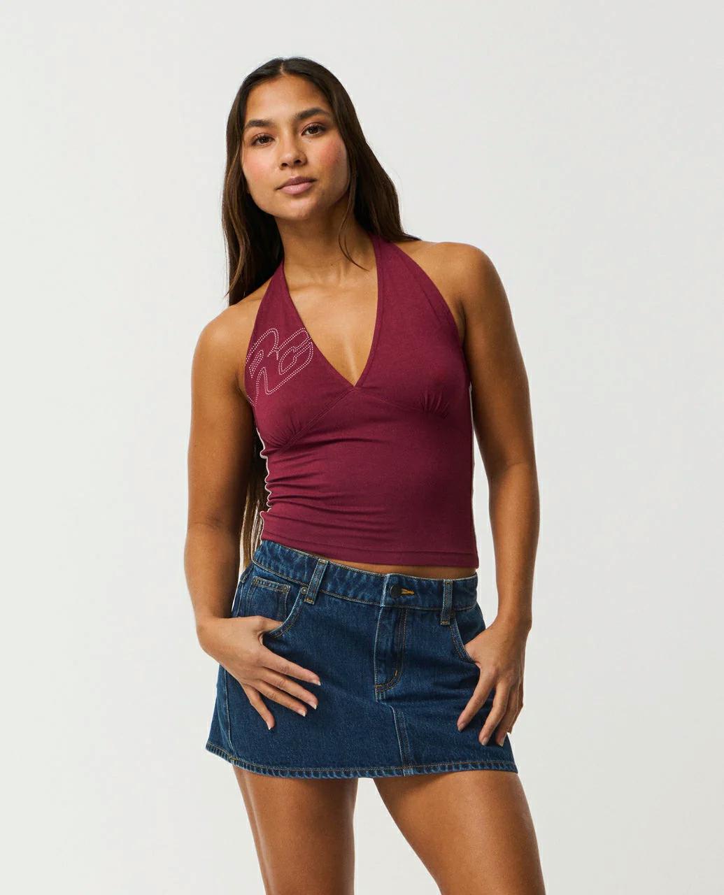 Rip Curl Archive: Script Jersey Halter WHITE, BURGUNDY - Southern Man